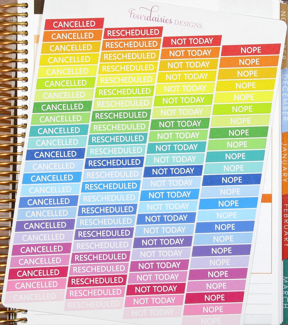 96 Rainbow Cancelled & Rescheduled Stickers by FourDaisiesDesigns