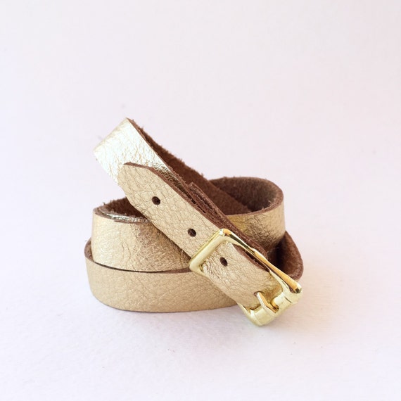 Gold Leather Wrap Bracelet Stacked Leather Cuff Ladies Wrap