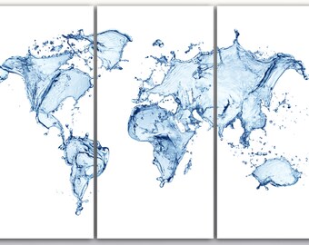 World Map Canvas Print 3 Panel Split Art Dramatic look.