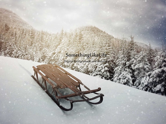 Digital Background Winter Scene Snow Sled riding
