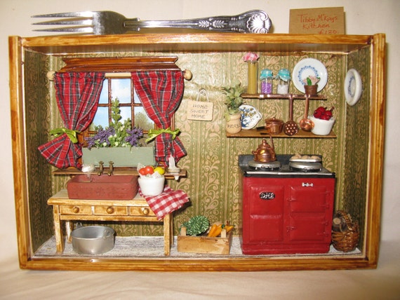 Items similar to SHADOW BOX Miniture Kitchen Display on Etsy