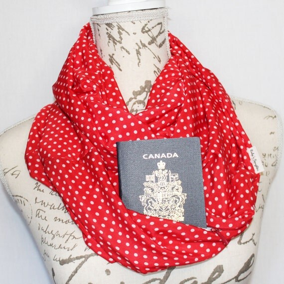 Red With White Polka Dot Infinity Scarf With Hidden Zipper