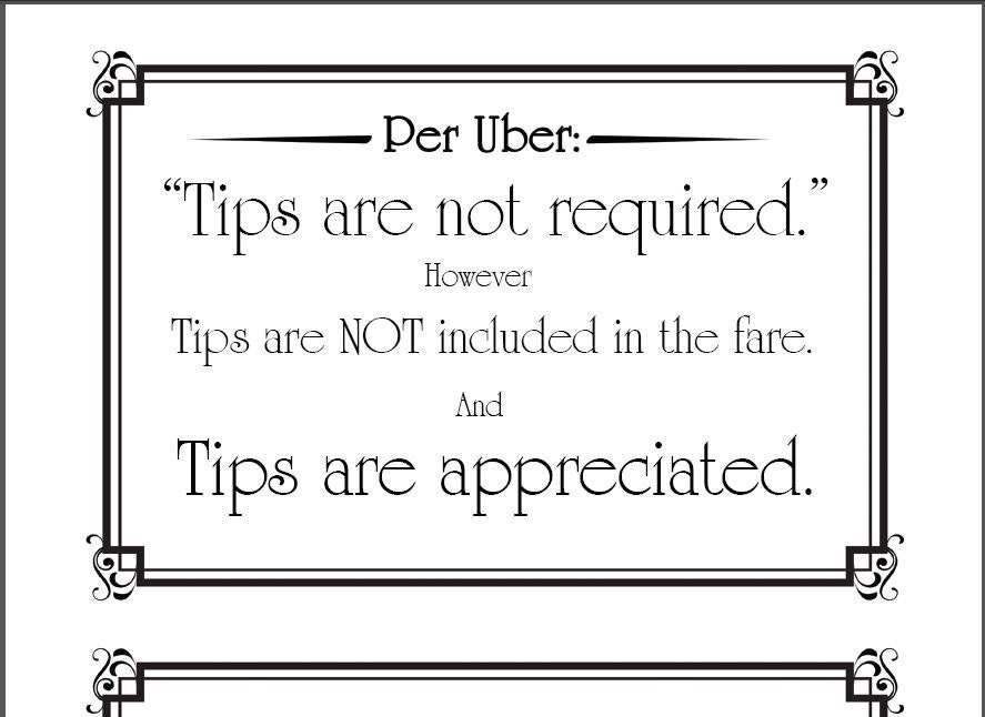 Uber Tips Not Included Thank You Sign for Print Digital