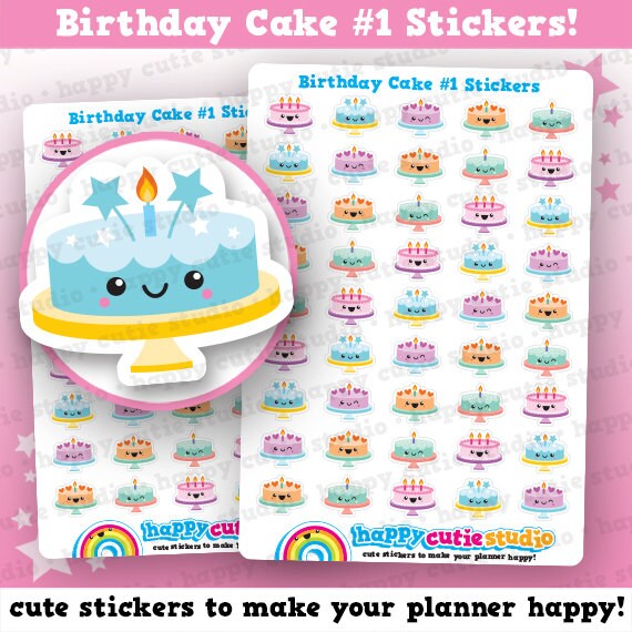 45 Cute Birthday Cake 1 Planner Stickers Filofax Erin