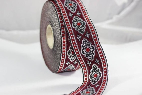 25 mm Red Renaissance Motive ribbon 0.98 inches european