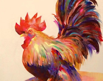 Items similar to PINK ROOSTER PAINTING - orginal acrylic painting on Etsy