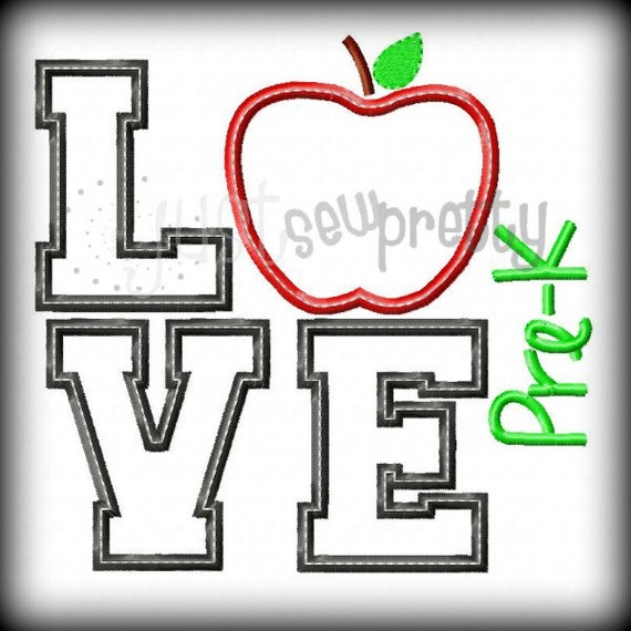 Love Pre-K Embroidery Applique Design