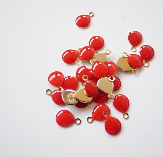 35 pcs solid red resin charm on gold tone base by rawbrassshop