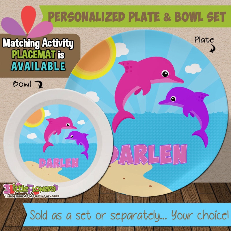 Personalized Dolphin Plate and Bowl Set by 3littleflowers on Etsy