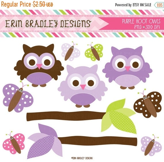 SALE Purple Owl Clipart Clip Art Personal & by ErinBradleyDesigns