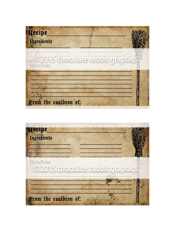 Witch Halloween Recipe Cards Blank Editable Digital Download