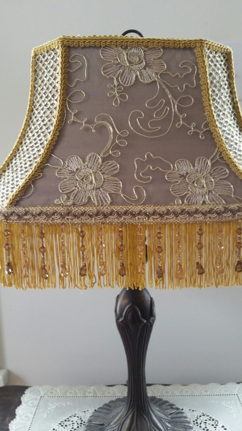 Bronze and Gold lamp shade with Beaded Fringe