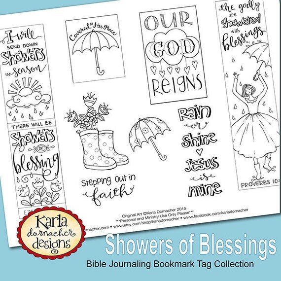 Showers of Blessing Color-Your-Own Bookmarks Bible Journaling
