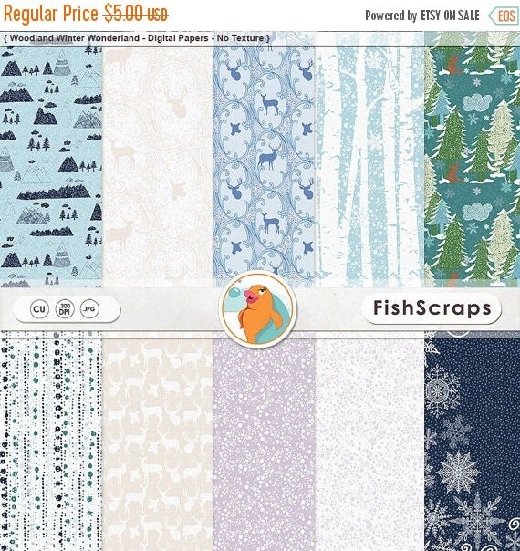 50% SALE Woodland Winter Digital Paper Christmas by FishScraps