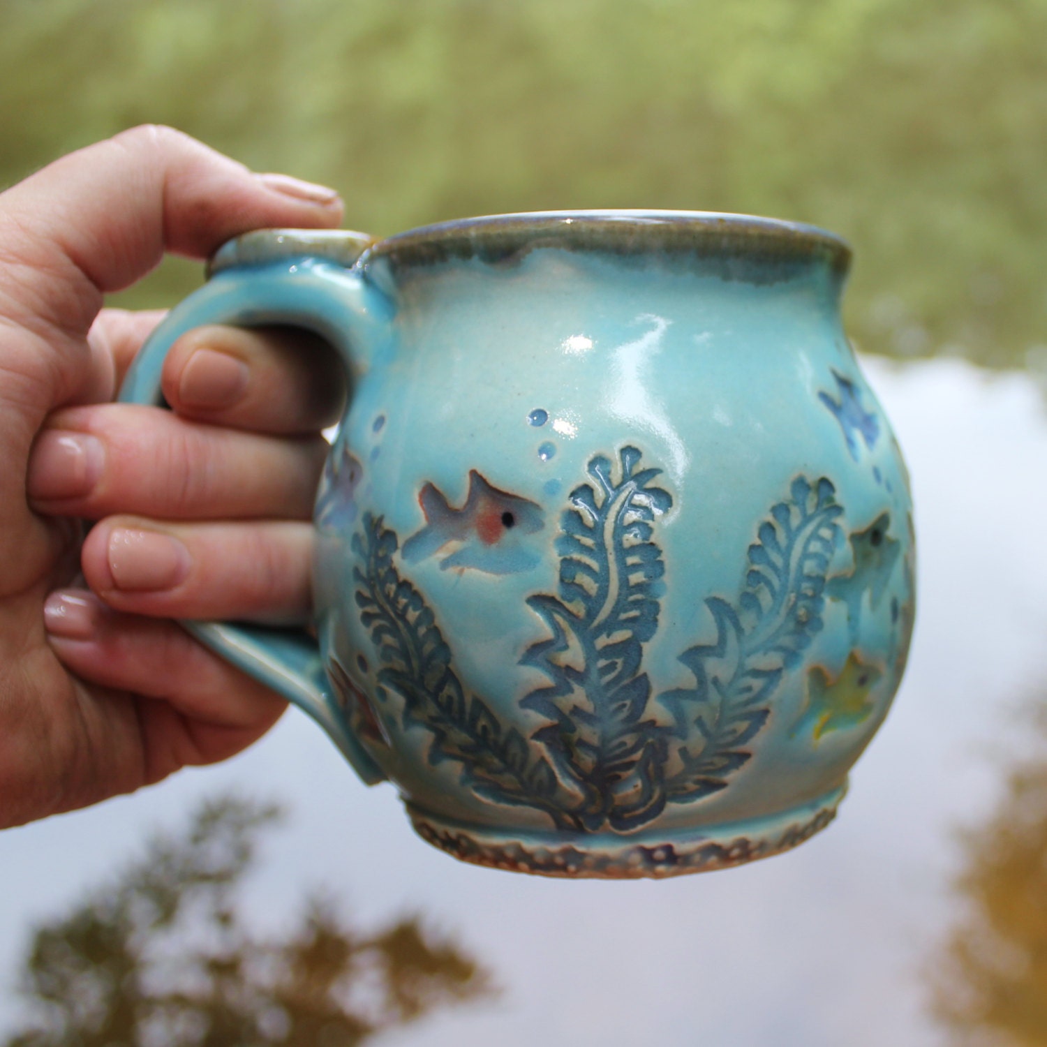 Fish Bowl Mug Wheel Thrown Mug Coffee Mug Handmade Pottery