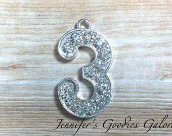 NUMBER 3 THREE Necklace Silver LUCKY Large Pendant 'Third