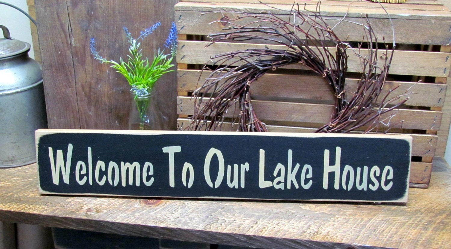 Wooden Lake Sign Welcome To Our Lake House Camp decor by Woodticks