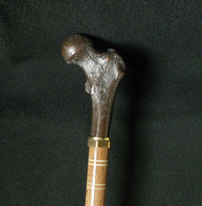 Steampunk Cane Walking Stick Femur Hip Bone Bronze Coldcast
