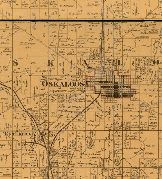 Mahaska County Iowa 1871 Old Wall Map with Landowner Names