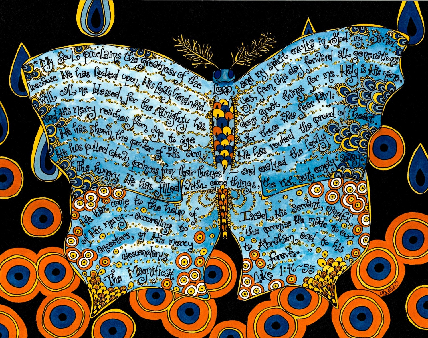 Magnificat Prayer Art with Butterfly Catholic Art Print with