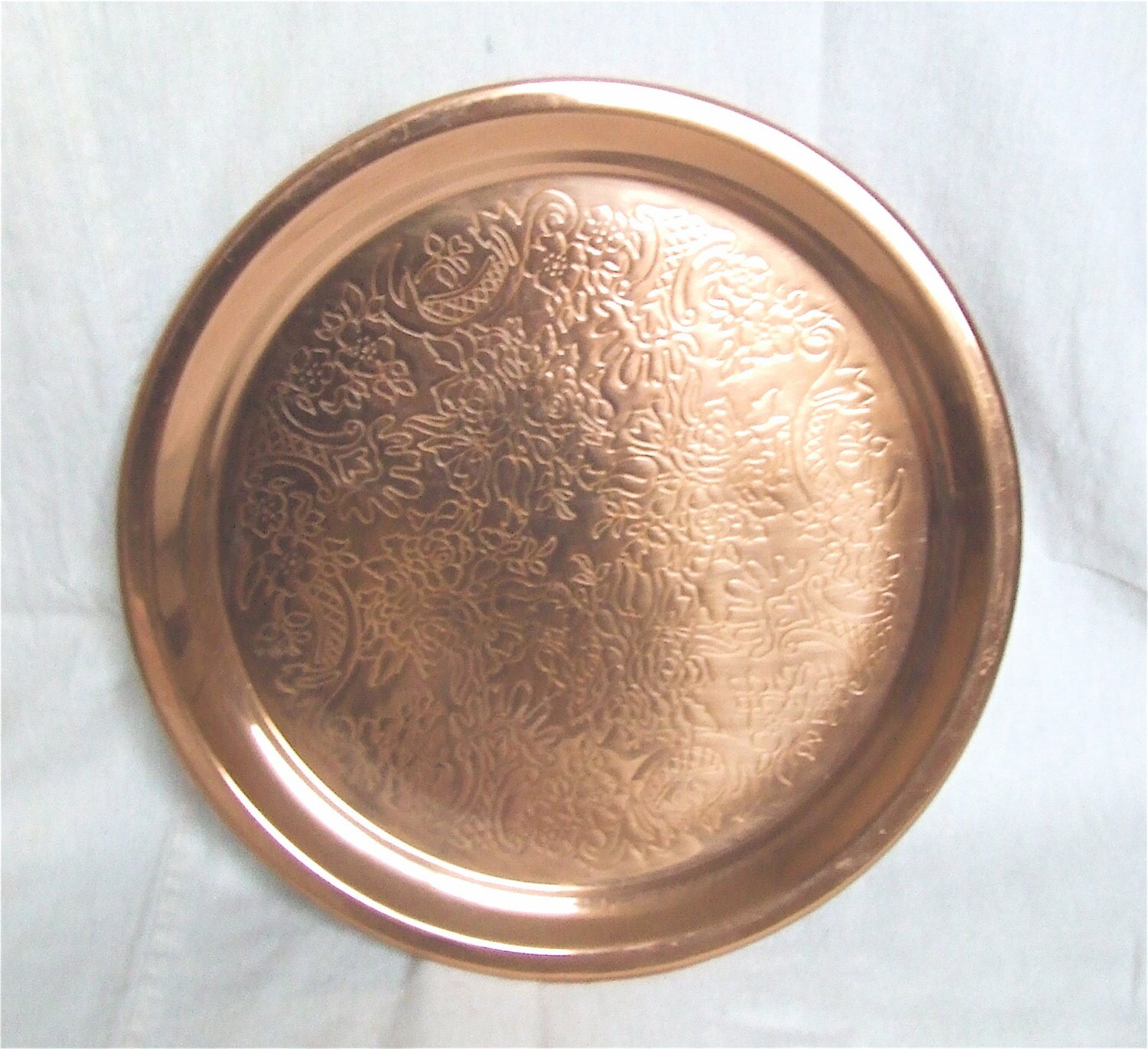Vintage solid copper 12X12 platter, tray,serving plate, candle plate ...
