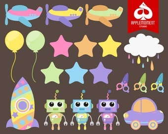 Cute robots clipart | Etsy