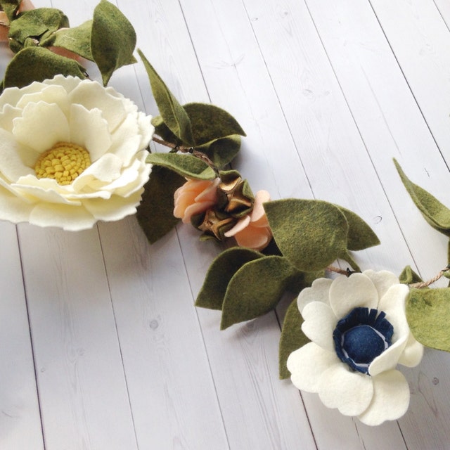 Custom and unique felt flower decor for the nursery by thegreyrose