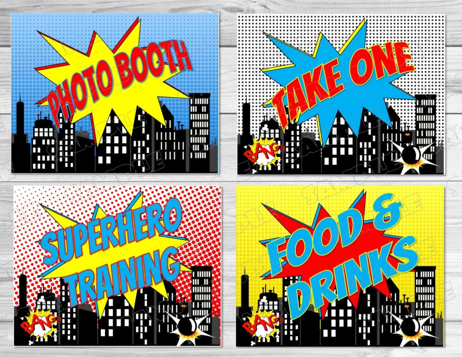 Superhero party large signs INSTANT DOWNLOAD by greenmelonstudios