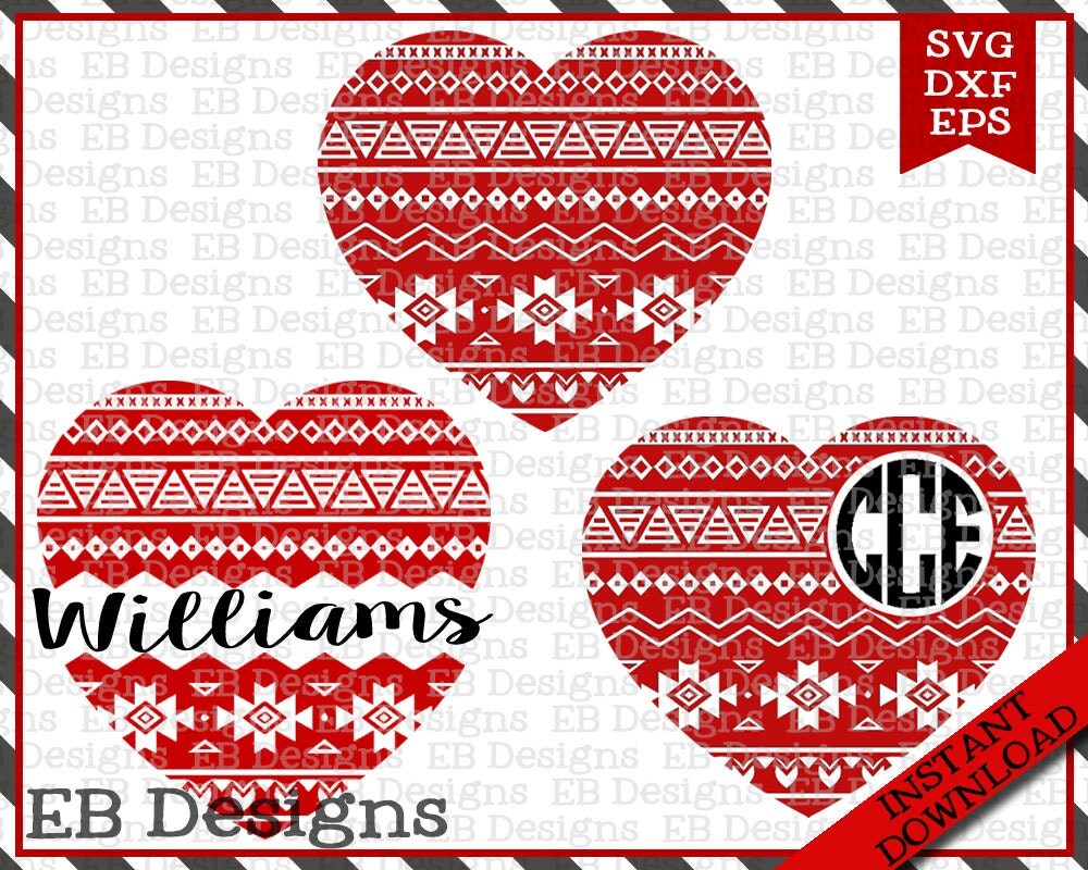 Aztec Heart Valentine SVG DXF EPS Cutting by ElaineBallDesigns