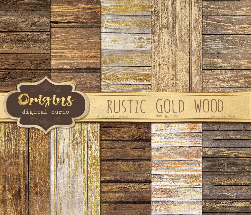 Rustic Gold Wood Digital Paper Backgrounds Gold Paint Wood