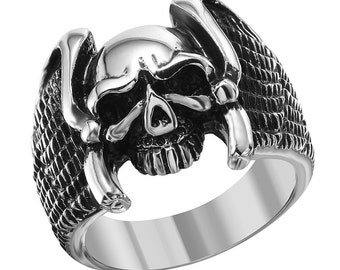 Winged skull ring | Etsy