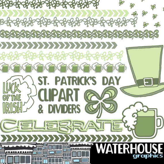 St. Patricks Digital Clip Art Borders Green Dividers INSTANT