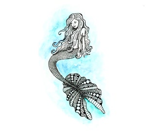 Unique zentangle mermaid related items | Etsy