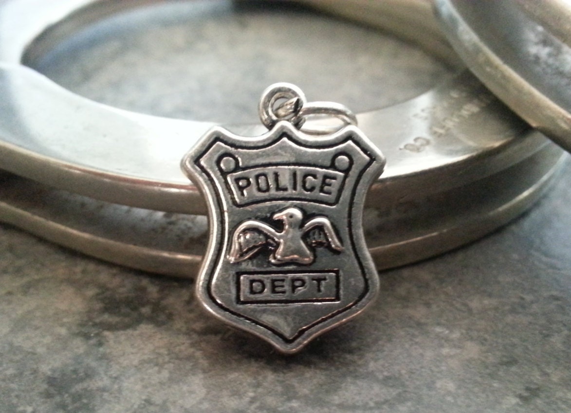3 Pack Police Badge Charm Antique Silver Police Badge