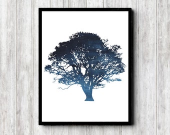 Blue tree print | Etsy