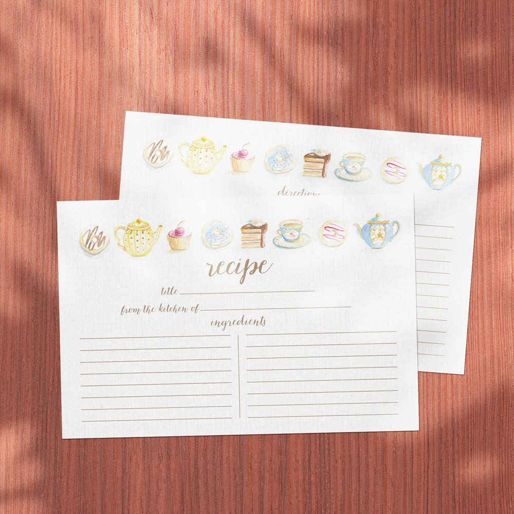 Watercolor Recipe Cards Set of 15 30 or 50 by WatercolorPaperie