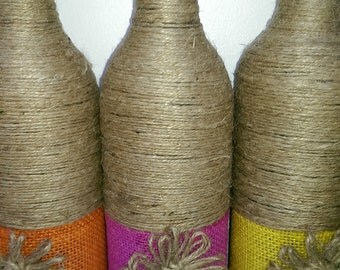 Items similar to Jute twine wrapped bottles, rustic decor, decor vases ...
