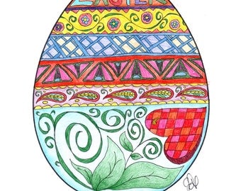 Zentangle Easter egg coloring page for adultsprintable Easter
