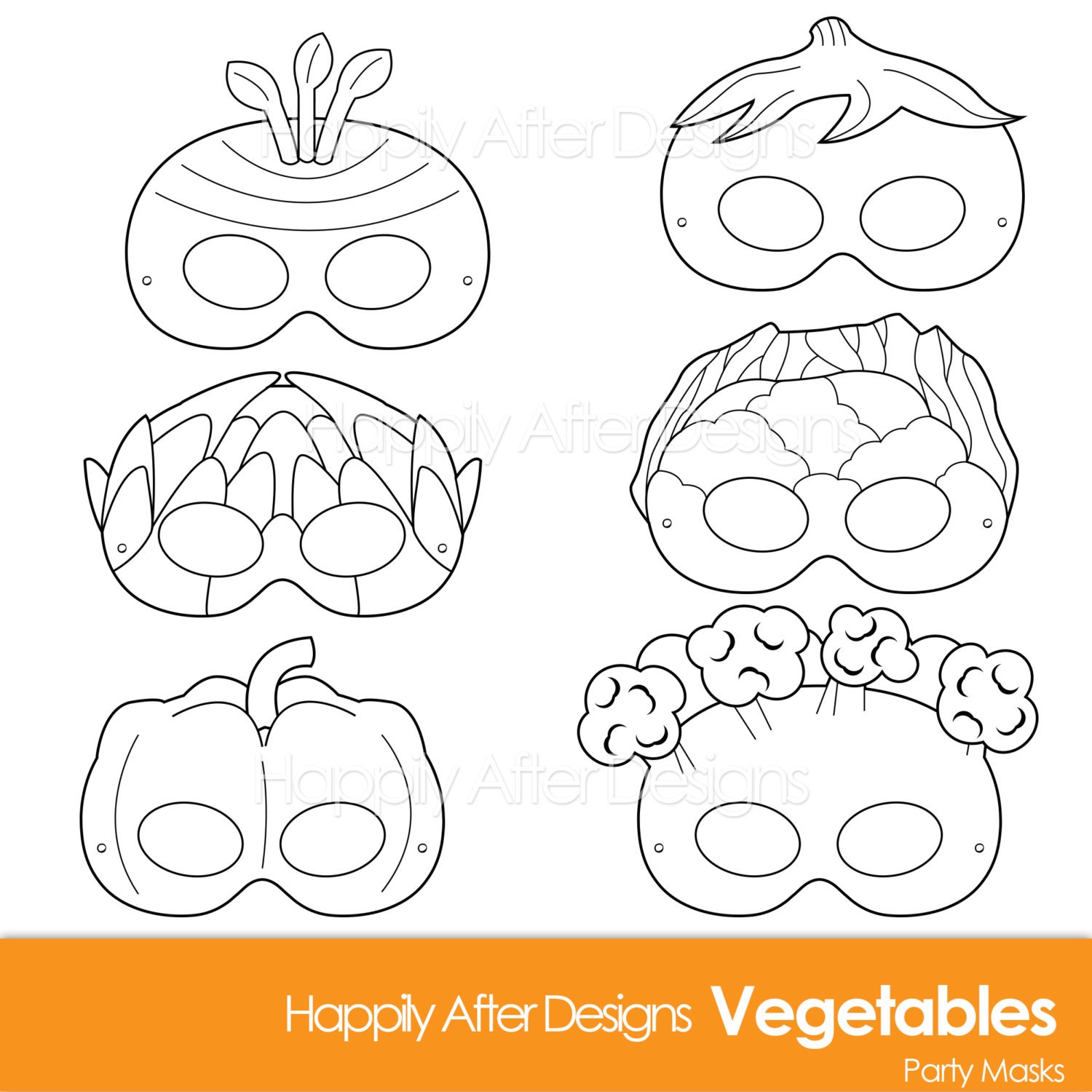 Vegetable Printable Coloring Masks carrot mask broccoli