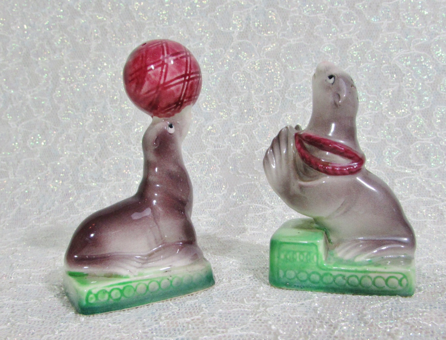 Seal Salt and Pepper Shakers Vintage Seals Balancing Ball Seal Salt and Pepper Shakers Vintage Seals Balancing Ball