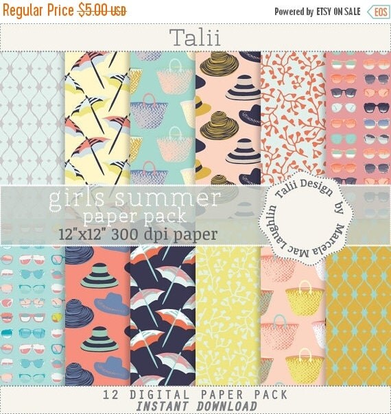 SALE 50 OFF Summer Digital Paper GIRLS Summer by HelloTalii