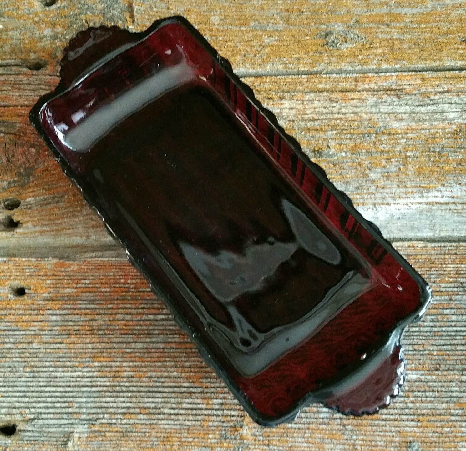 Vintage Anchor Hocking Ruby Red Relish Dish, Dark Red Depression Glass ...