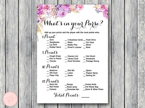 Purple What's in your Purse Bridal Shower Game Purse