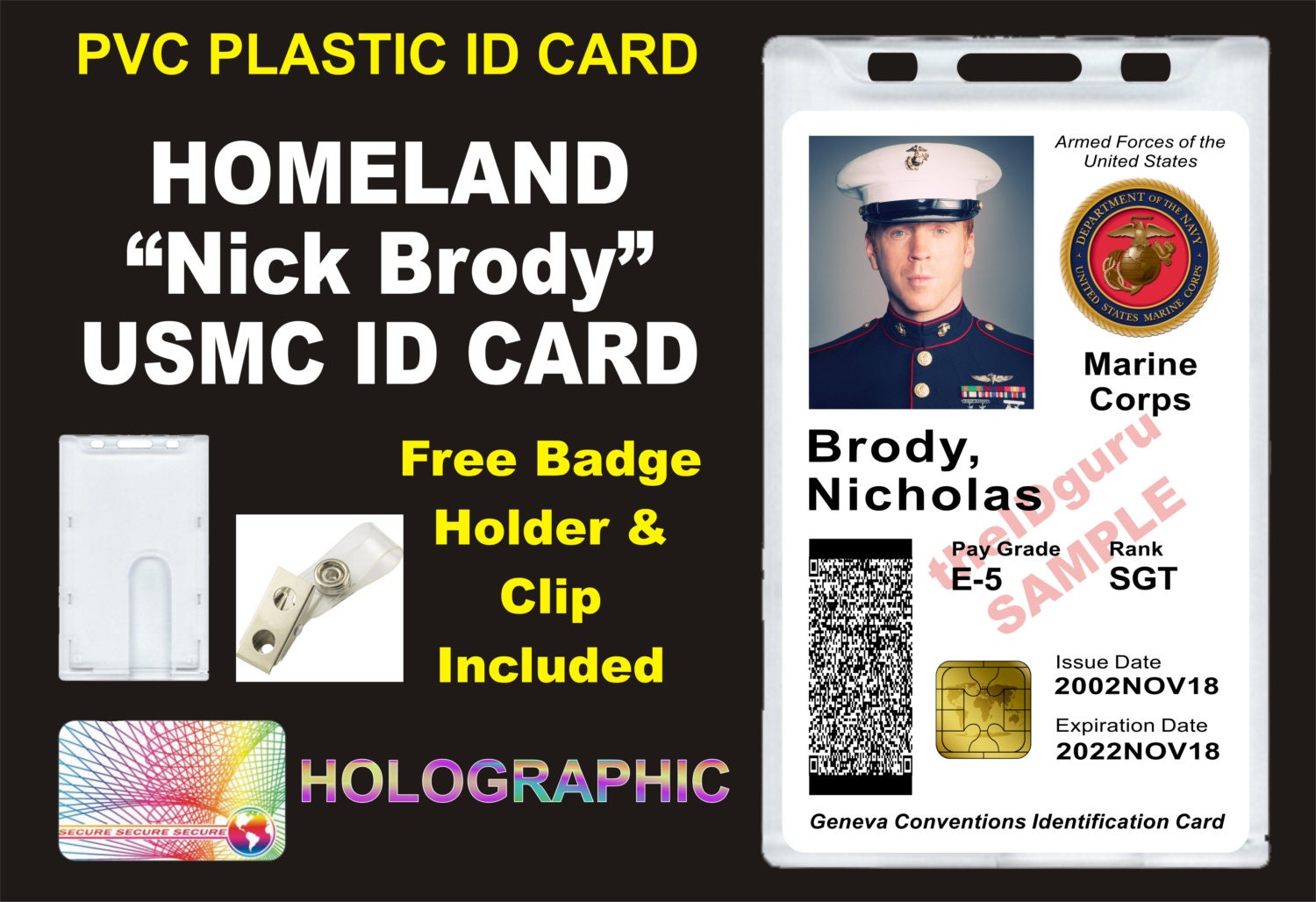 Homeland Nick Brody's USMC ID Badge / Card Prop PVC