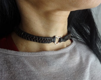 Leather heart choker | Etsy