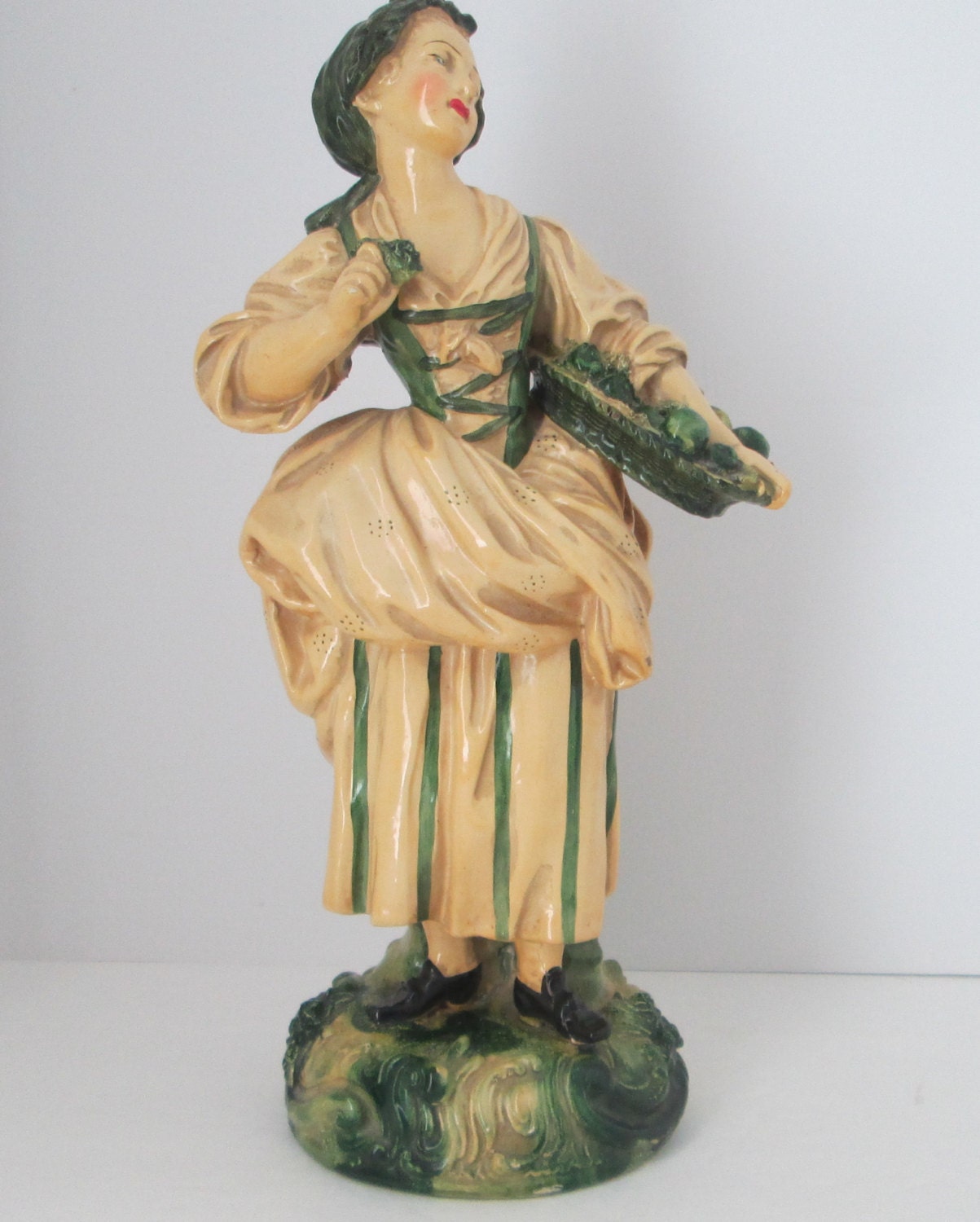 Borghese Hand Painted 12 Inch Chalkware Statue Peasant Gatherer