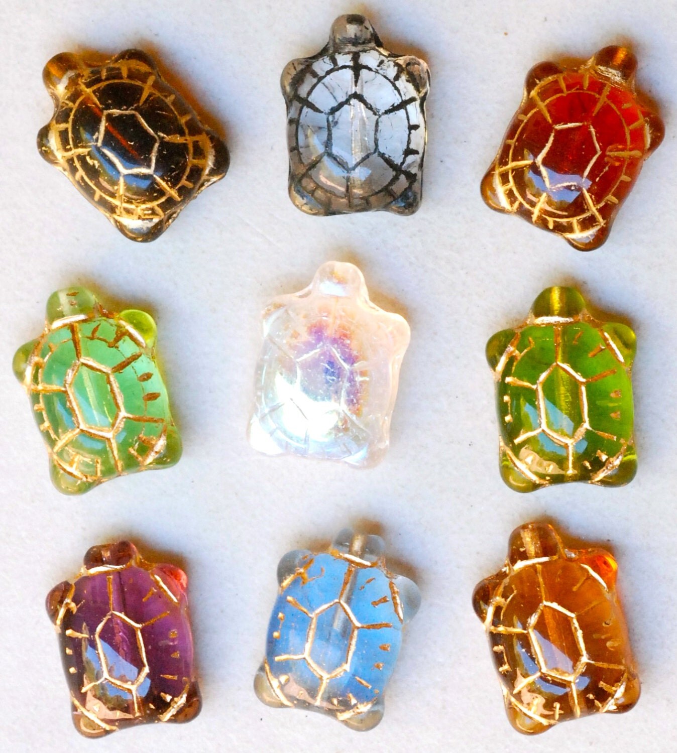 Large Glass Turtle Bead with Gold Inlay Czech Glass Beads