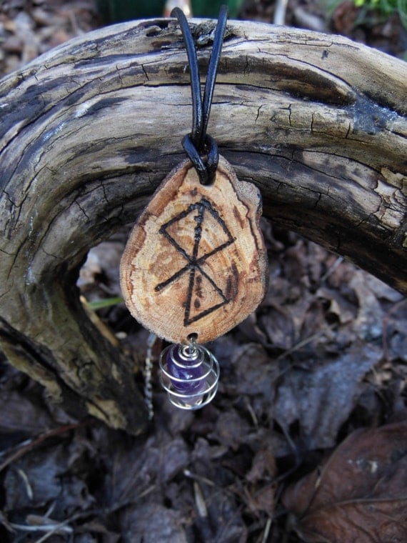 Nordic Peace rune necklace with Amethyst charm by HotchPotchPanda