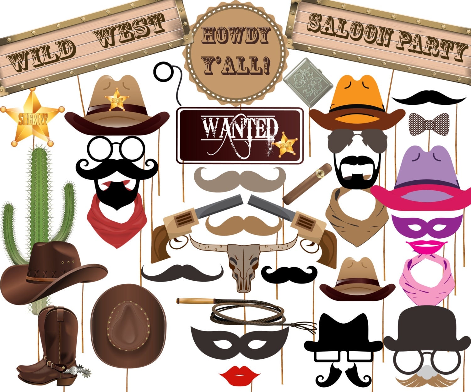 Cowboy Photo Booth Props: WESTERN PARTY PROPS by stickericashop Cowboy Photo Booth Props: WESTERN PARTY PROPS by stickericashop