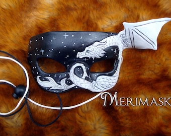 Okami leather mask...handmade Japanese wolf mask by Merimask